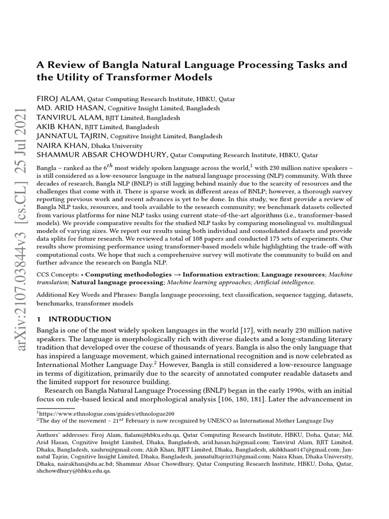 Alam Et Al. - 2021 - A Review of Bangla Natural Language Processing Tas | PDF | Deep Learning ...