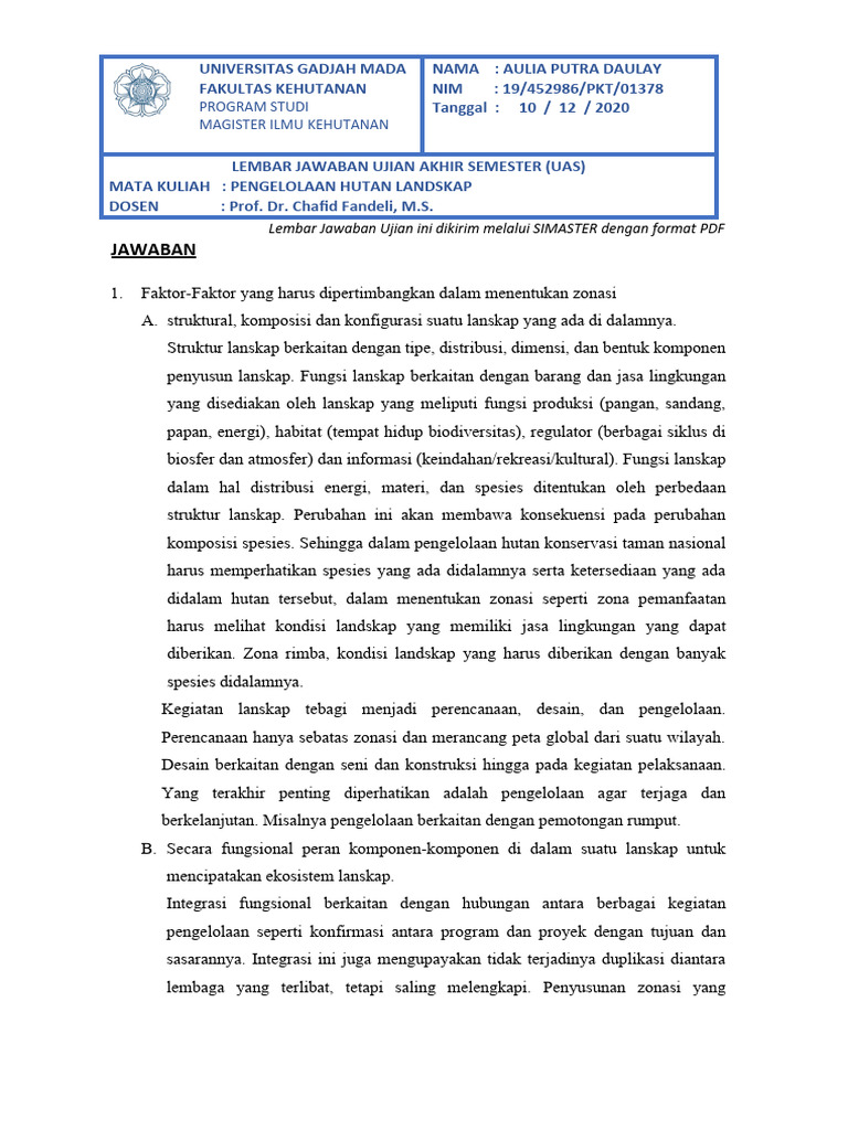 Uas Pengelolaan Hutan Landskap | PDF