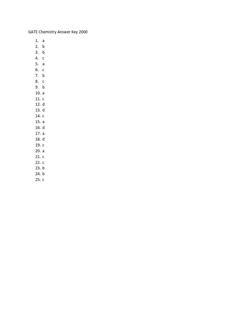 GATE Chemistry 2000 Answer Key | PDF