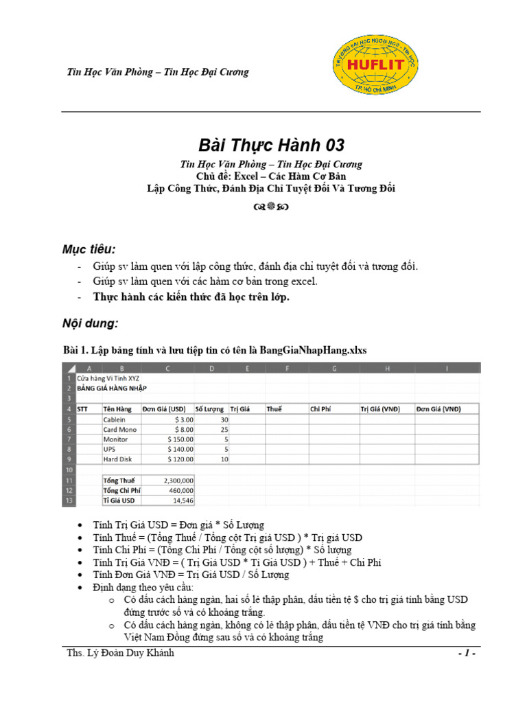 Bai Thuc Hanh Buoi 3 Tin Hoc Dai Cuong Tin Hoc Van Phong | PDF