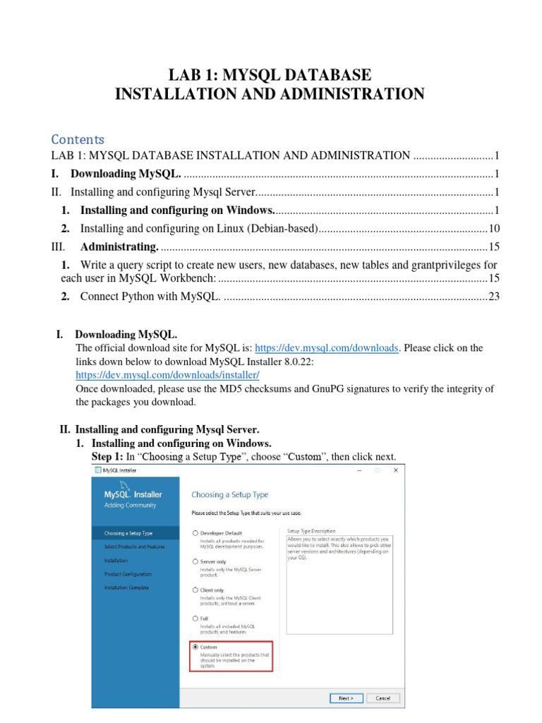 Lab 1 Install MySQL Server | PDF