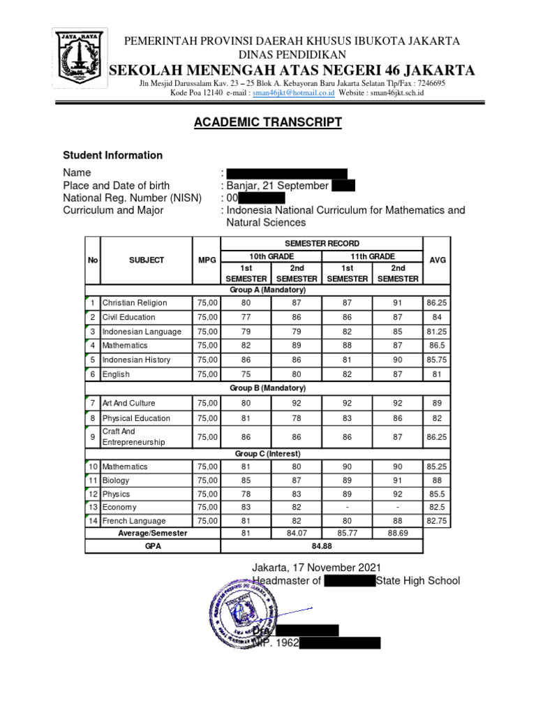 2 - Academic Transcript - SMA | PDF