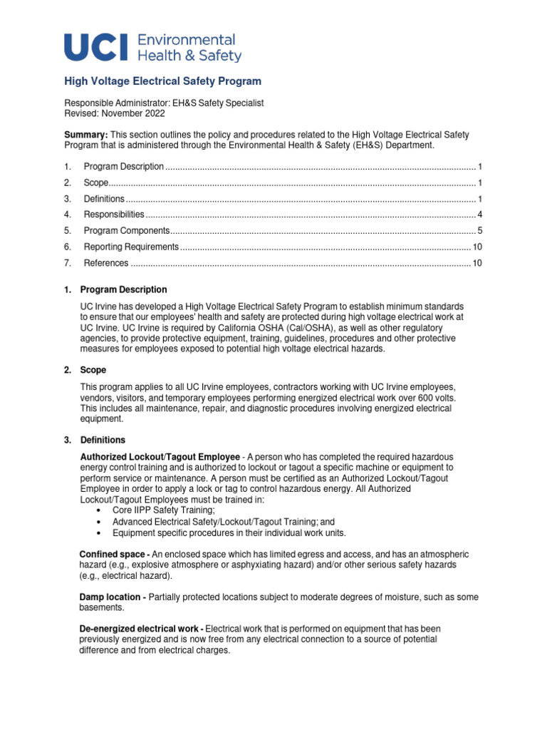 5-High Voltage Electrical Safety Program | PDF