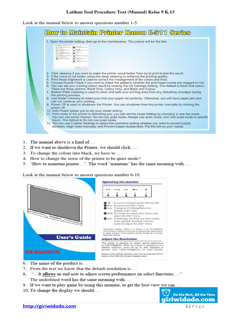 Latihan Soal Procedure Text (Manual) Kelas 9 K.13 | PDF