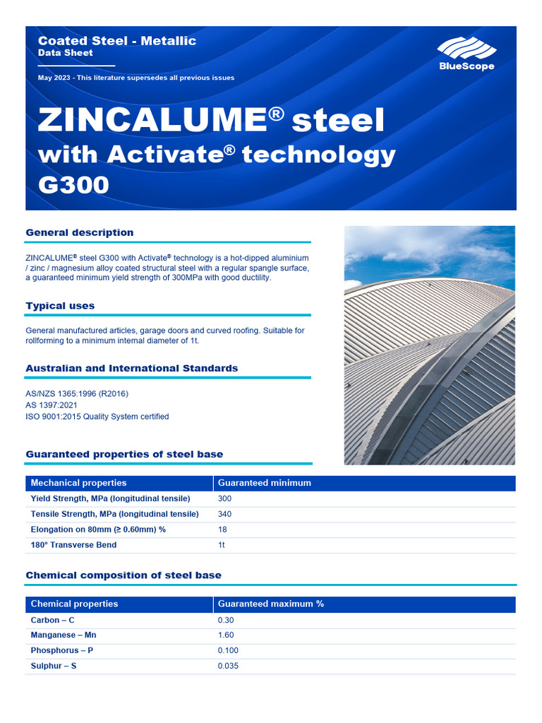 ZINCALUME® Steel G300 Datasheet May 2023 | PDF