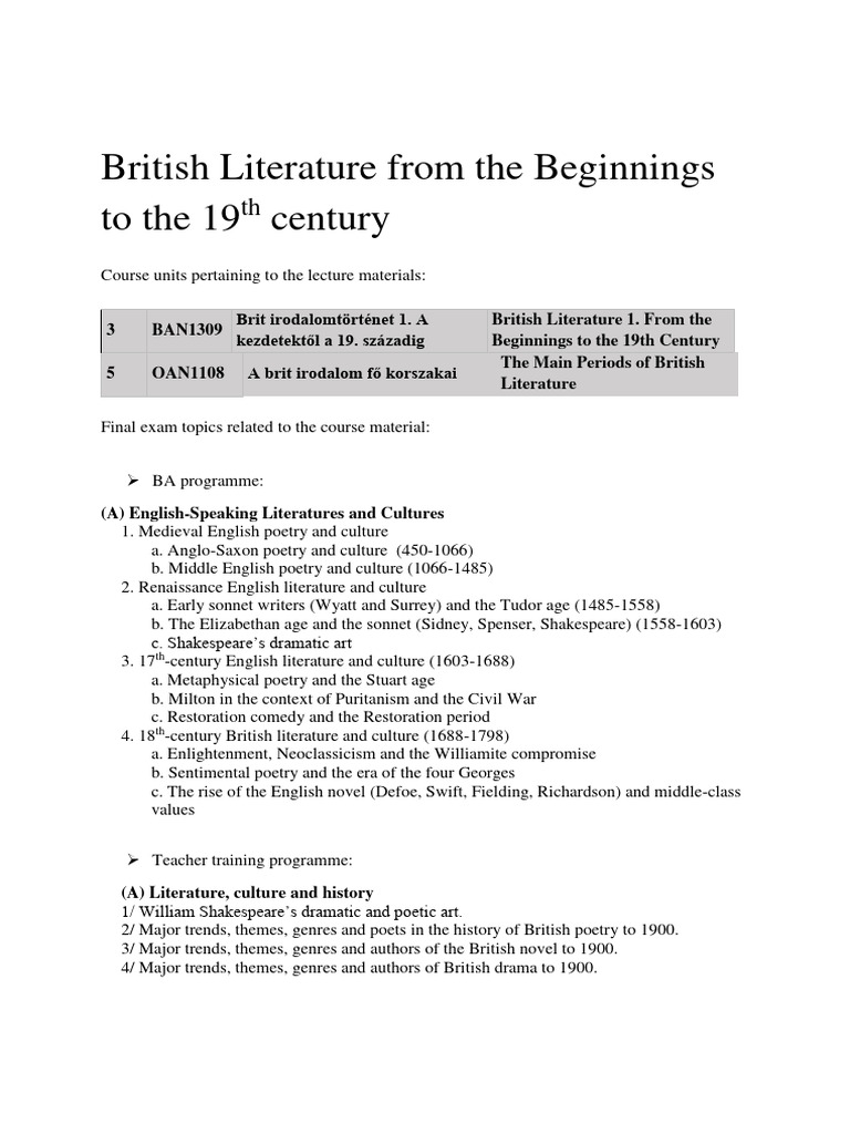 Brit Lit 1 (To 1798) | PDF