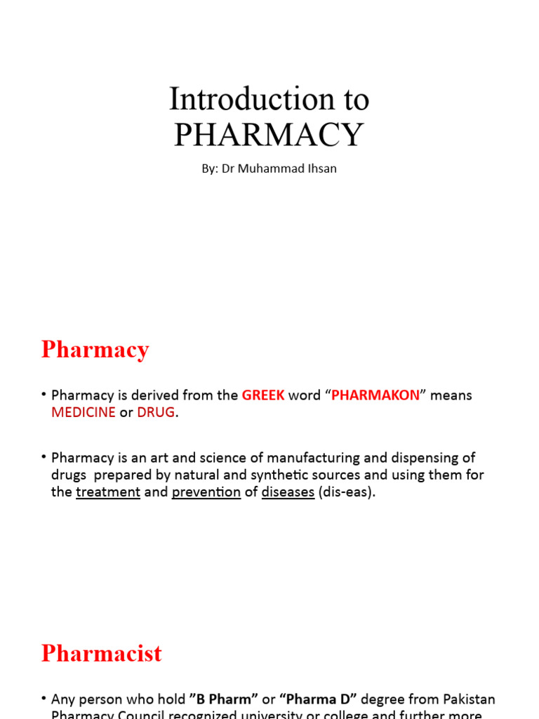 Introduction To PHARMACY 01 | PDF