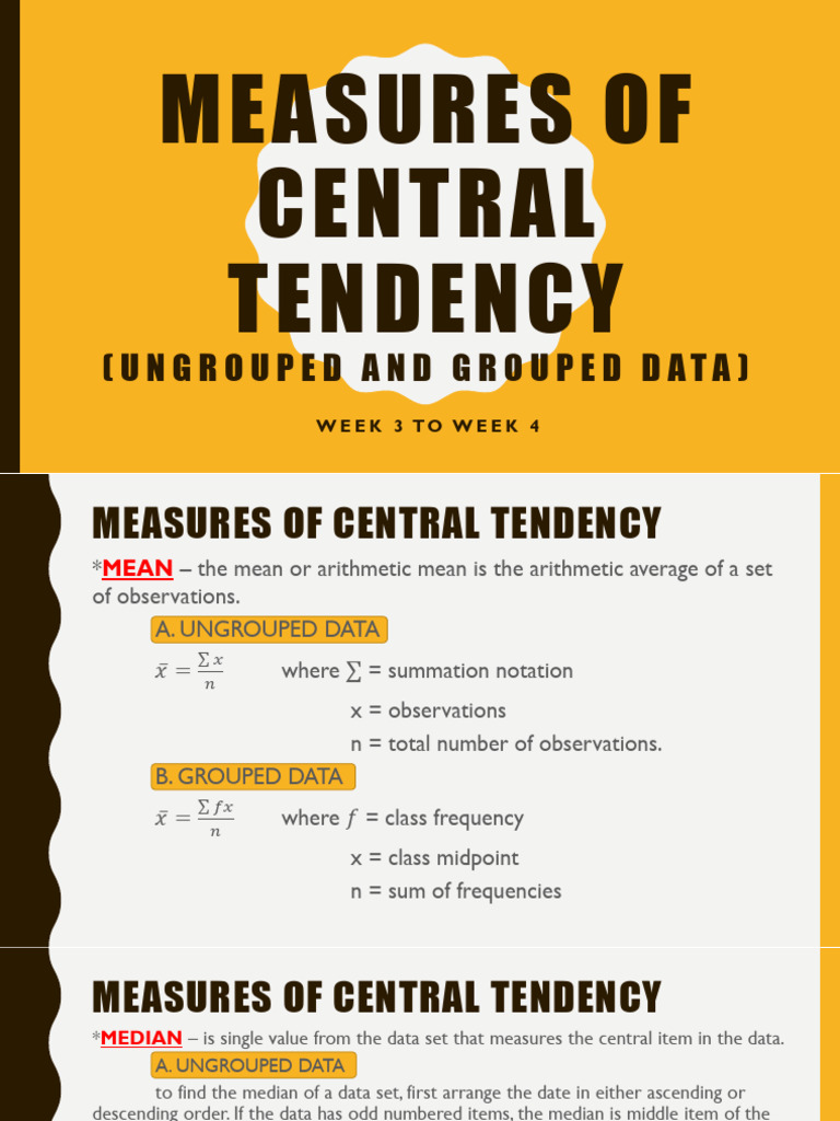 Measures of Central Tendency Week 3 To Week 46 | PDF | Arithmetic Mean ...