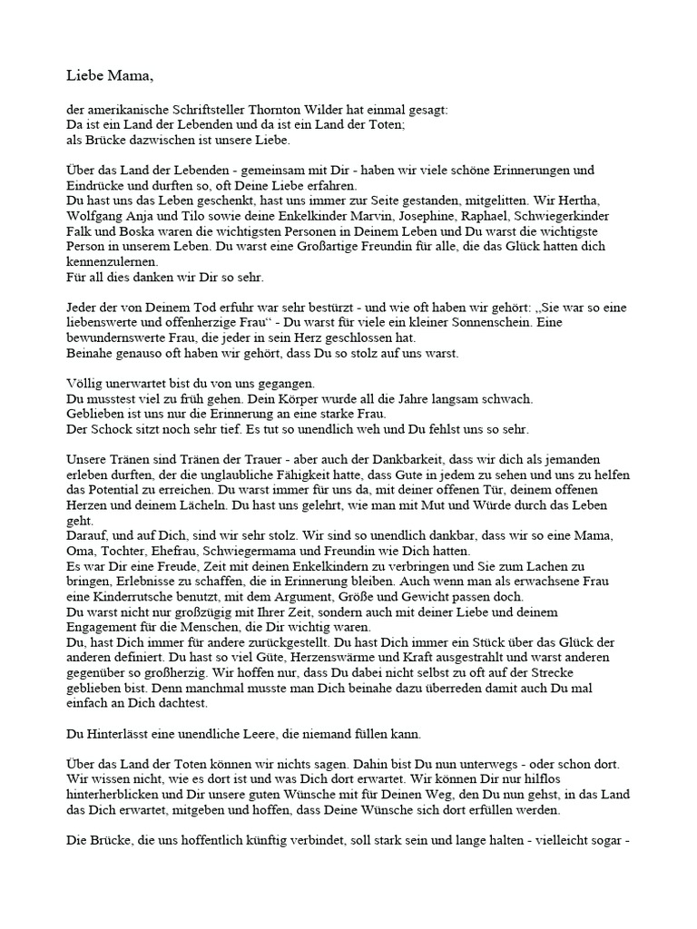 Trauer Rede Mama | PDF