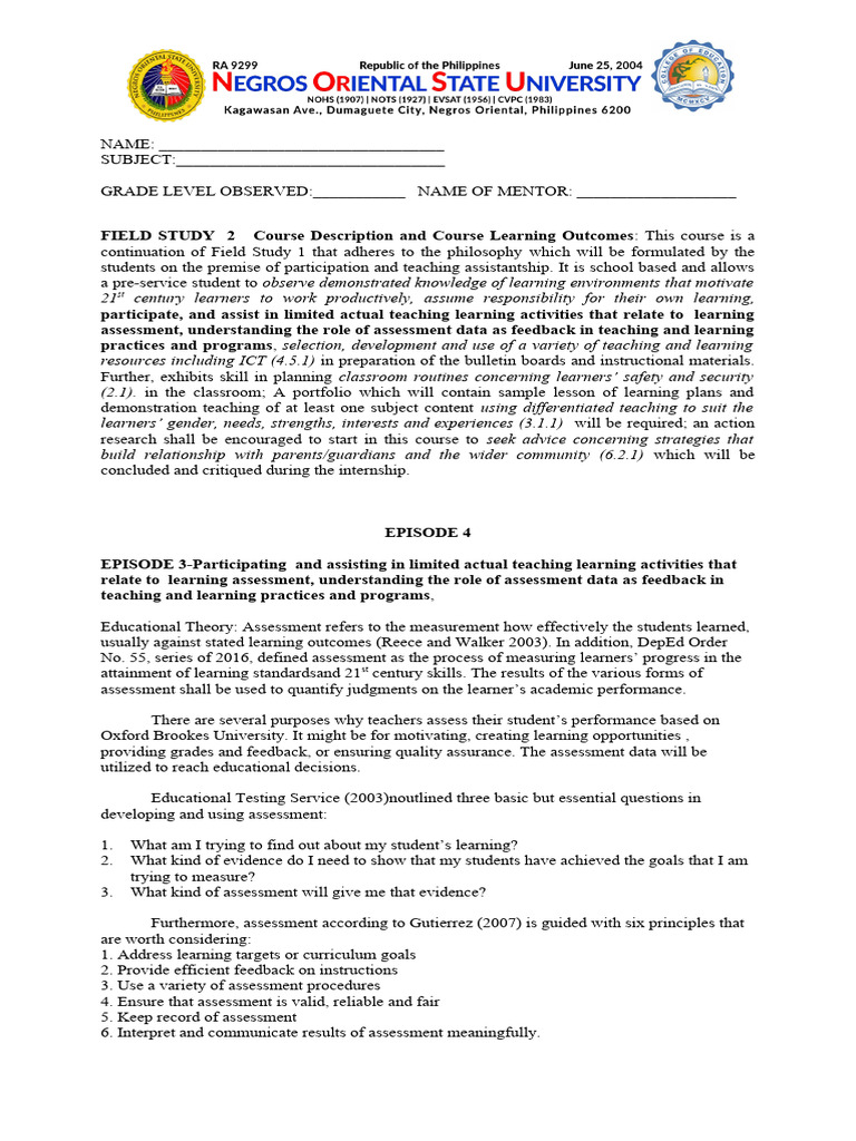 FS 2 Episode 4 | PDF | Educational Assessment | Learning