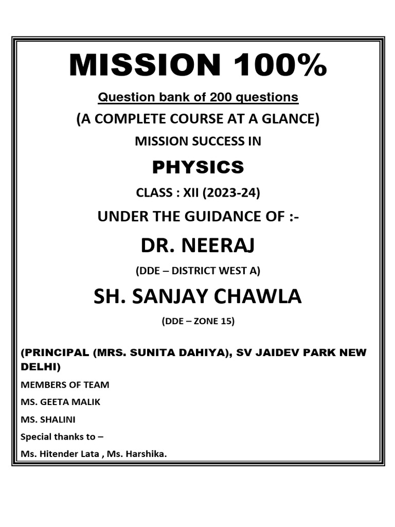 Class 12 Physics Question Bank 2023-24 | PDF | Inductor | Isotope