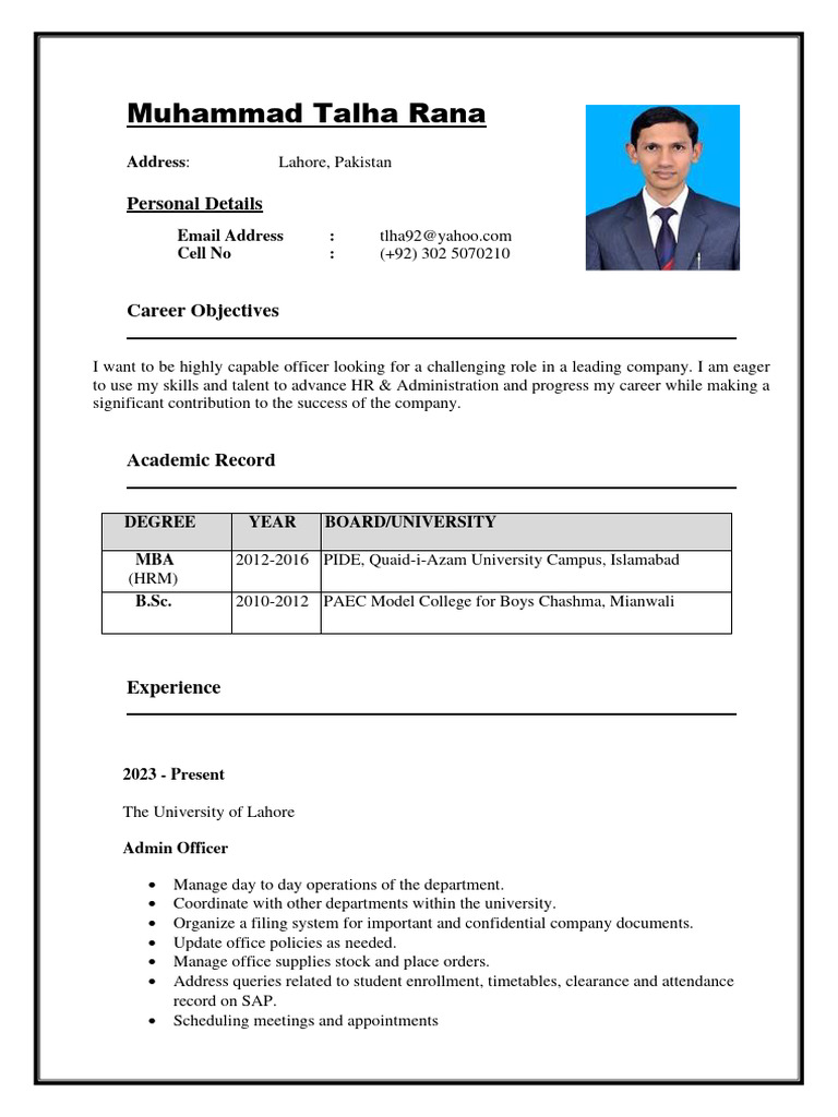 Muhammad Talha Rana - CV | PDF