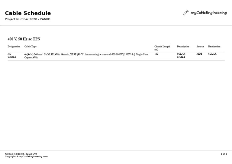 Cable Schedule V2 | PDF