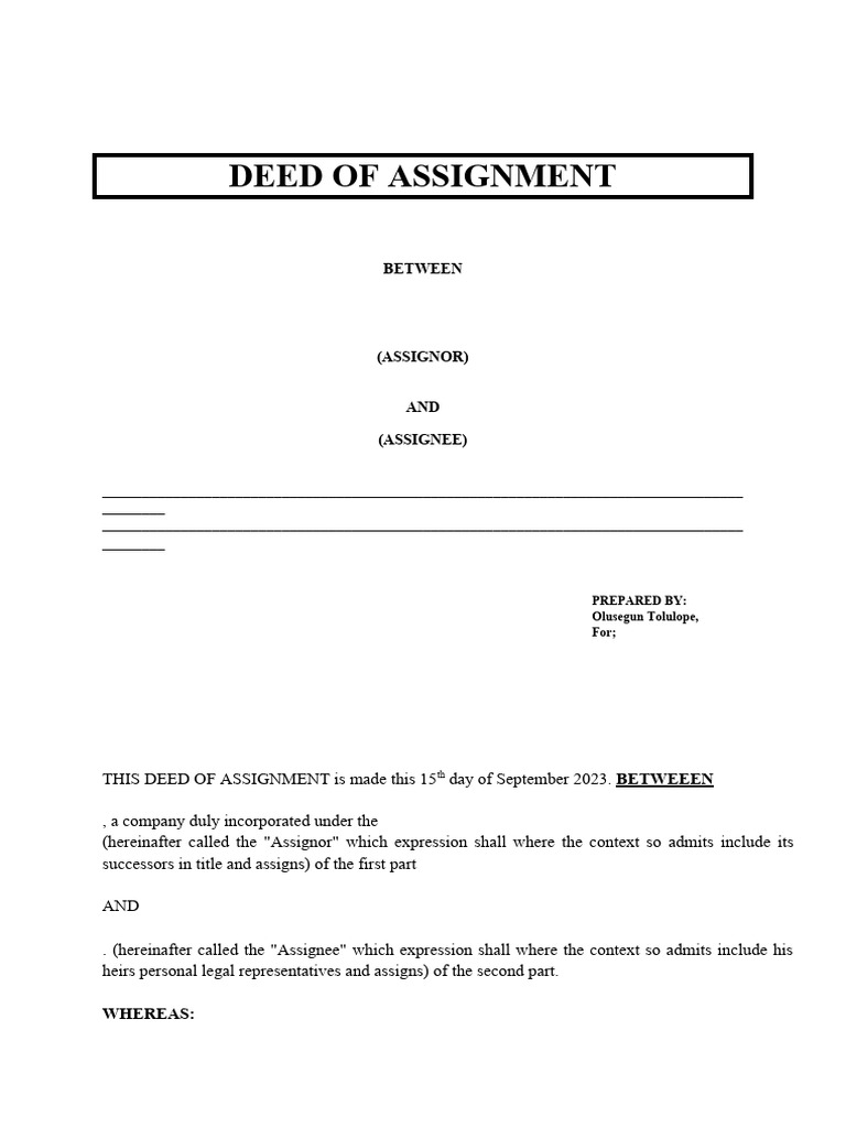 Deed of Assignment Template Sample | PDF | Law | Home & Garden
