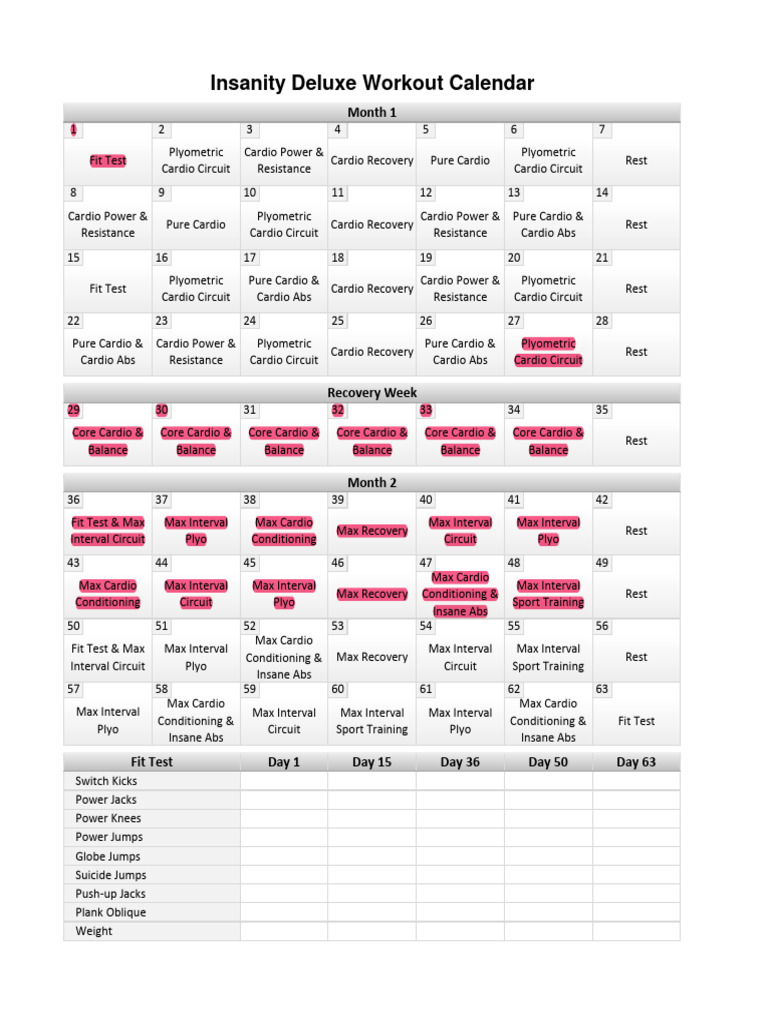 Insanity Workout Calendar Guide | PDF | Weight | Weight Training