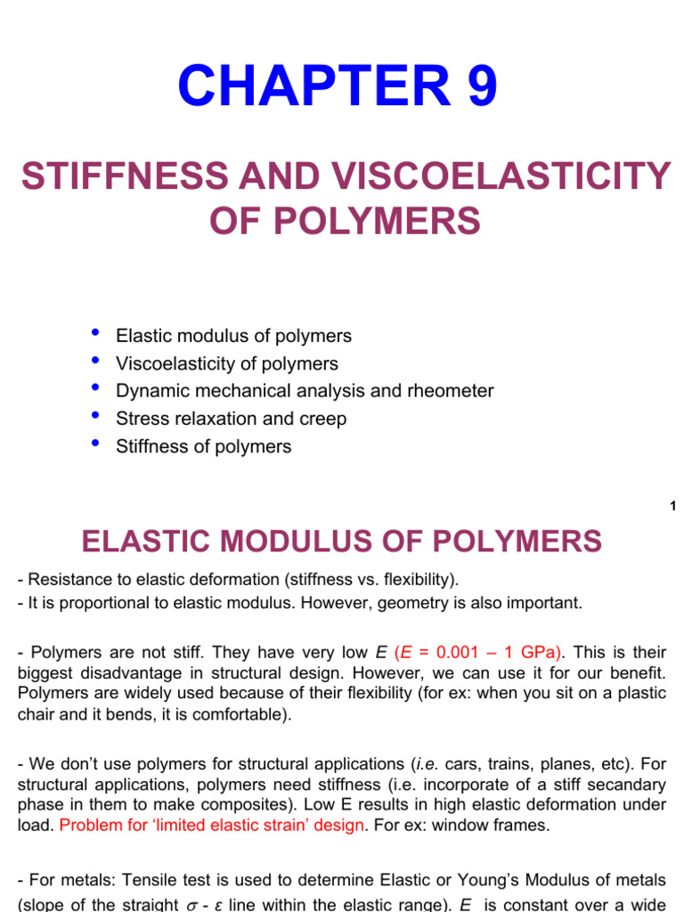 Chapter 9 - Stiffness and Viscoelasticity of Polymers | PDF | Teaching Methods & Materials
