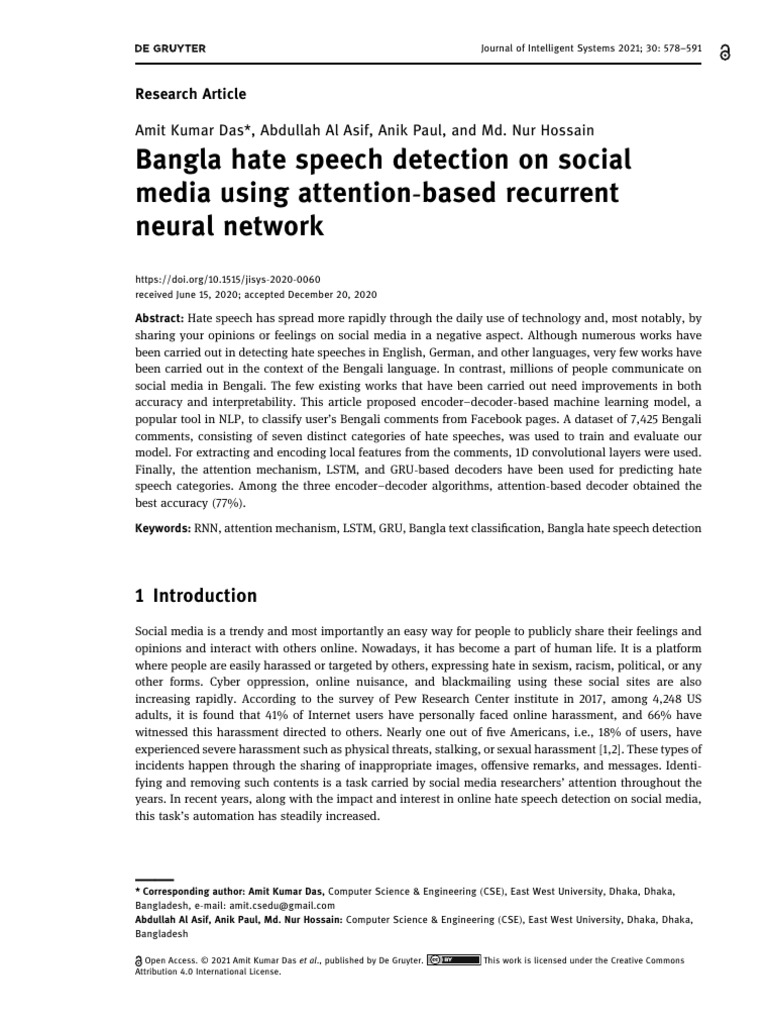 Bangla Hate Speech Detection On Social Pdf