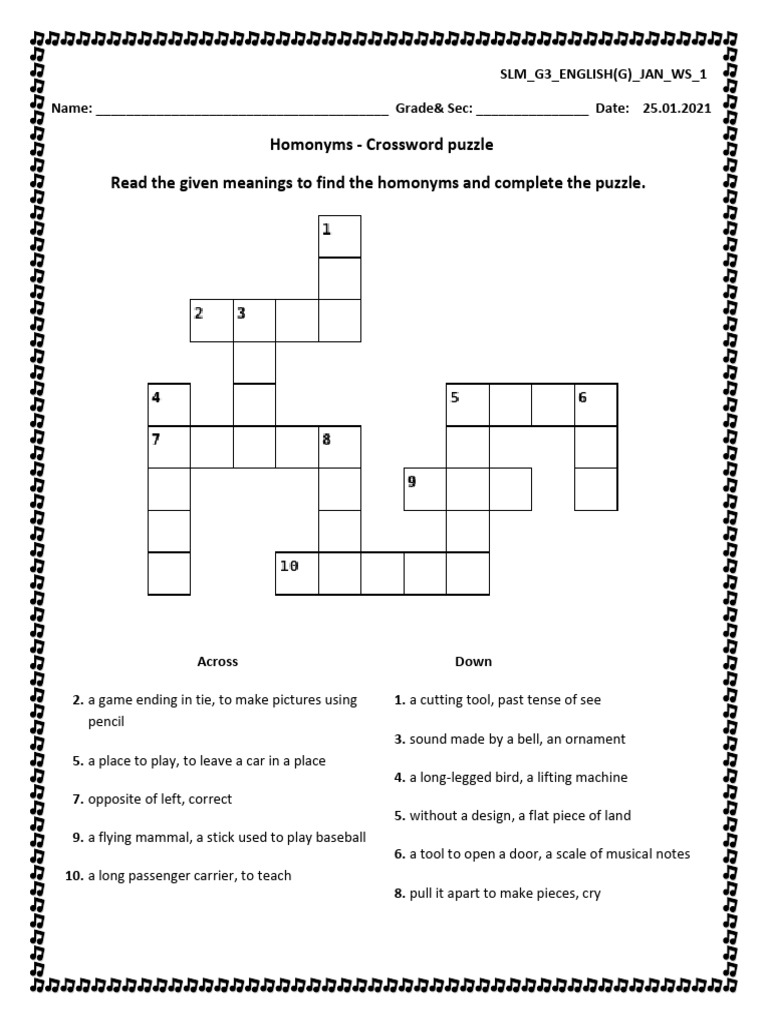 Homonyms_Crossword Puzzle_activity | PDF