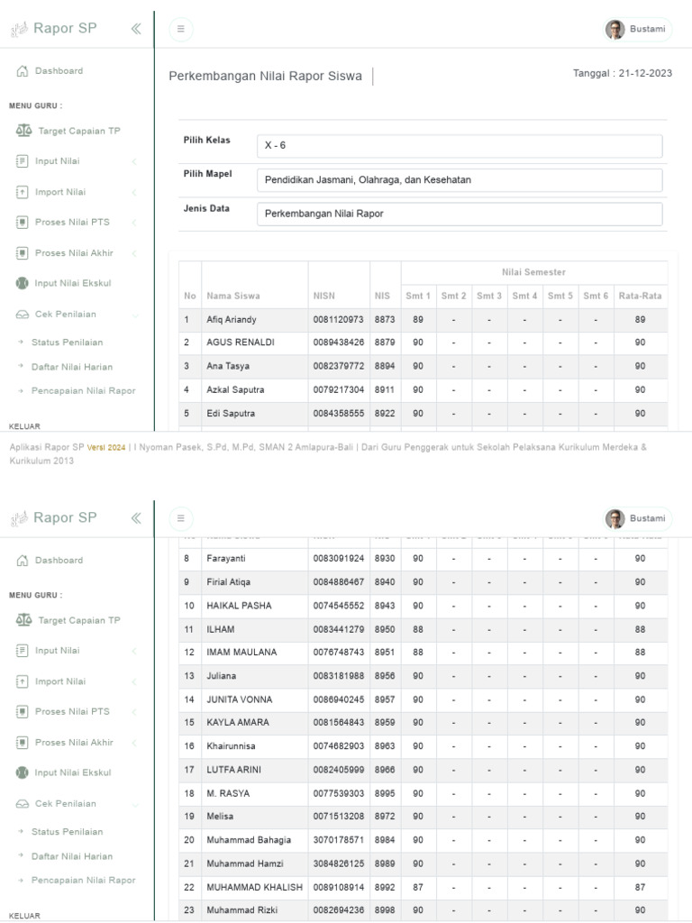 Perkembangan Nilai Siswa Kelas X-6 | PDF