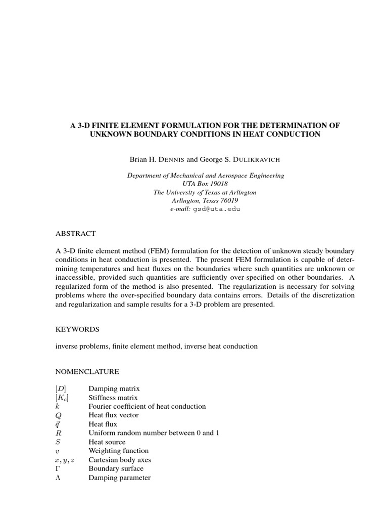 A 3 D Finite Element Formulation For The | PDF