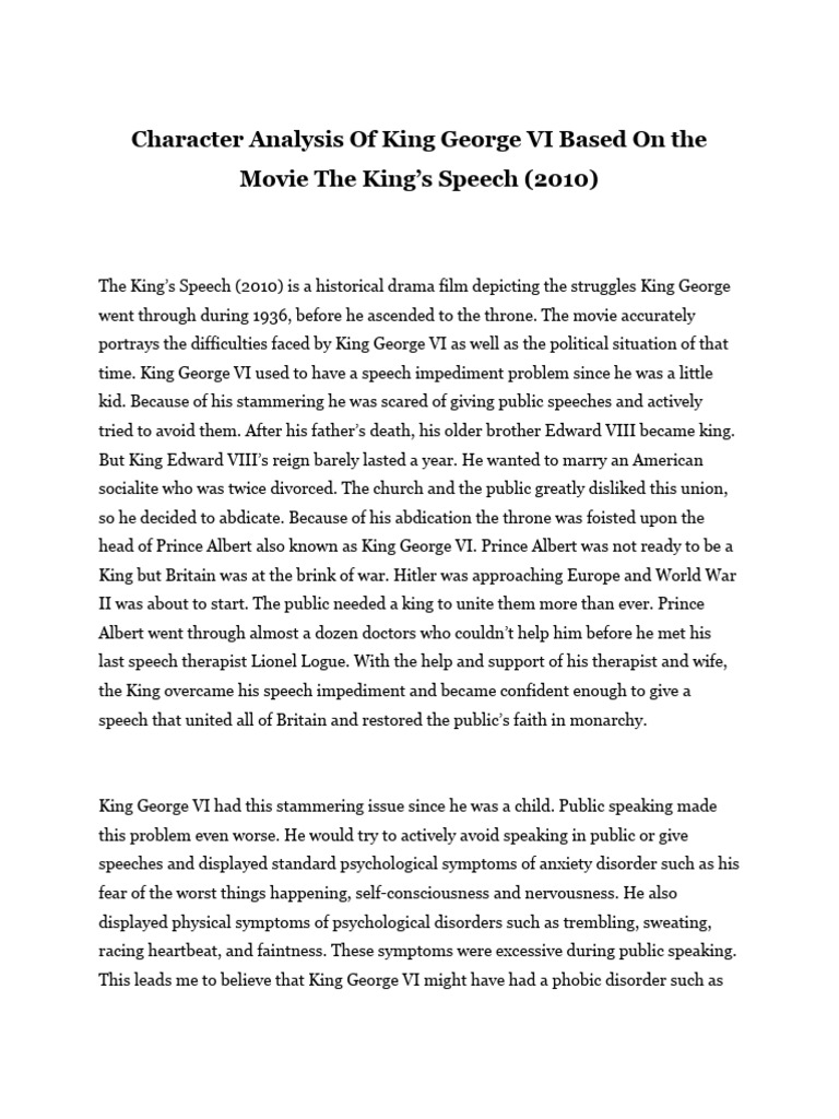 Character Analysis of King George VI Based On The Movie The King's ...