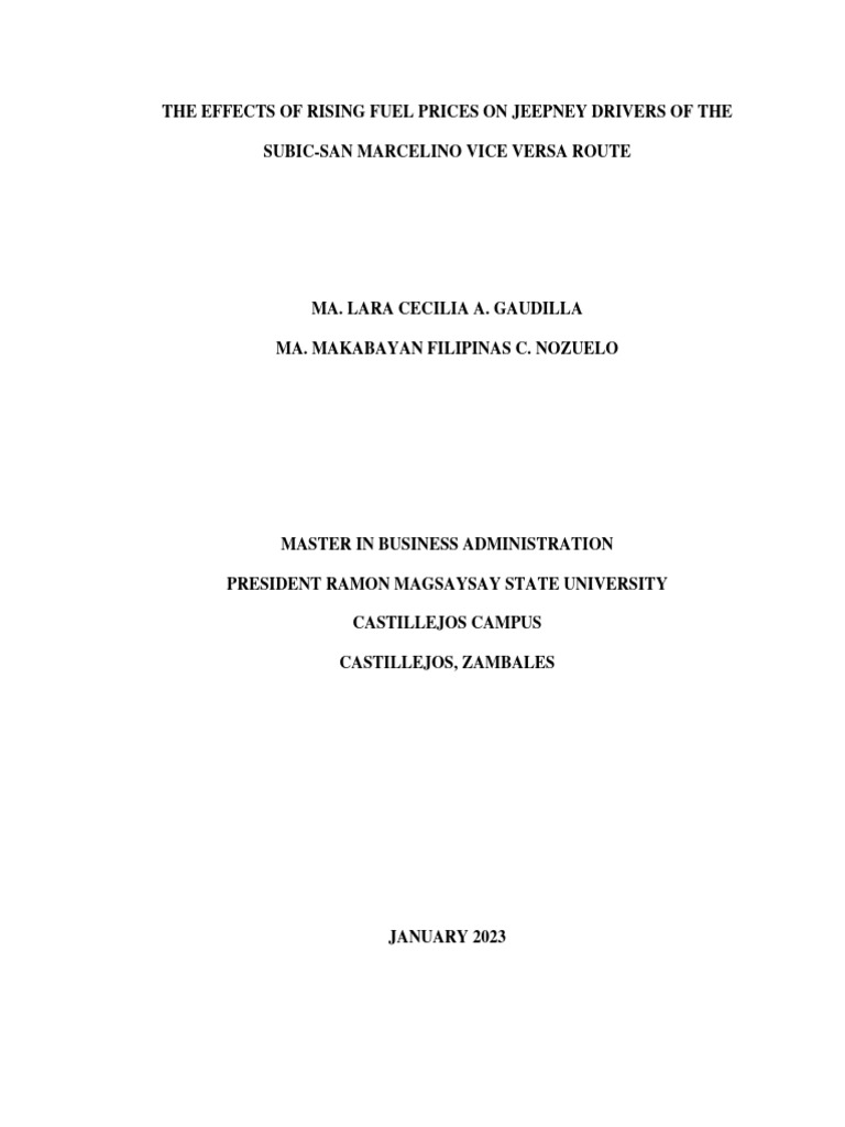 The Effects of Rising Fuel Prices On Jeepney Drivers of The Subic San ...