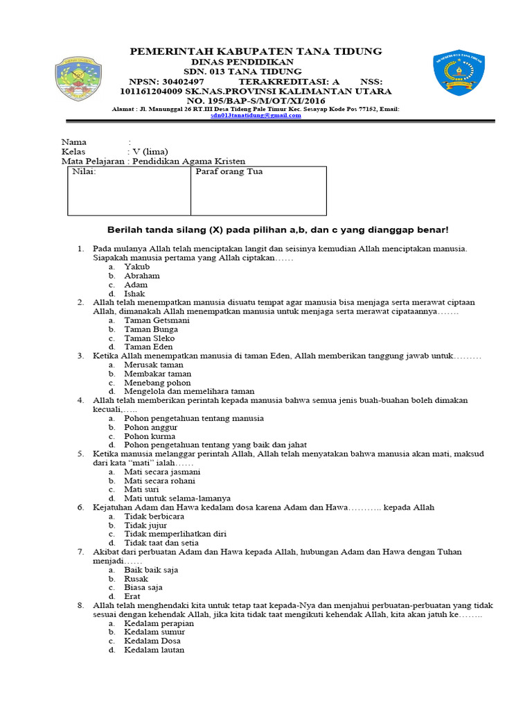 Soal Uts KLS 5 | PDF