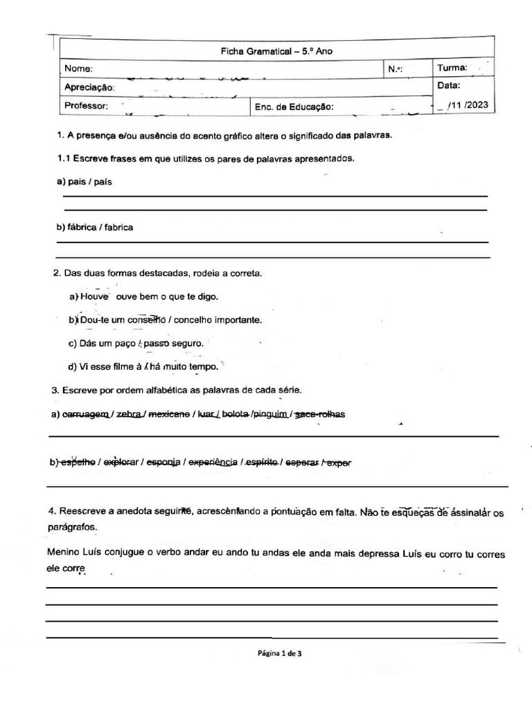 Ficha Gram 5 Ano | PDF
