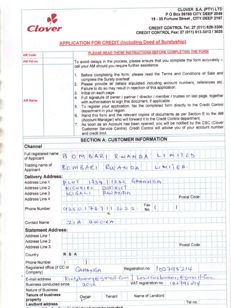 Customer Application Form | PDF