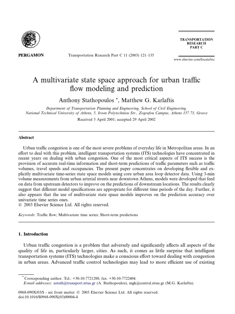 A Multivariate State Space Approach For Urban Tra C Ow Modeling and ...