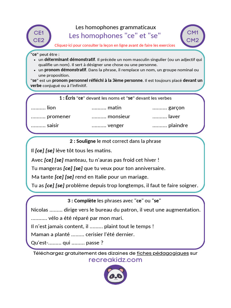 Homophones Ce Se | PDF