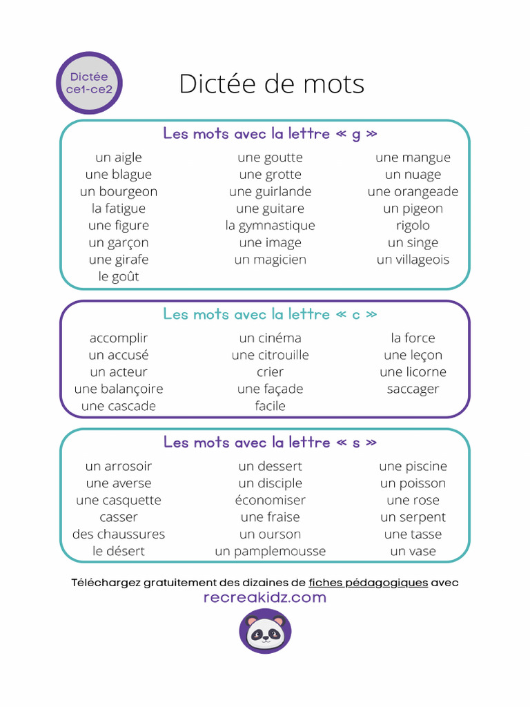 Dictee Mots Ce1 Ce2 | PDF