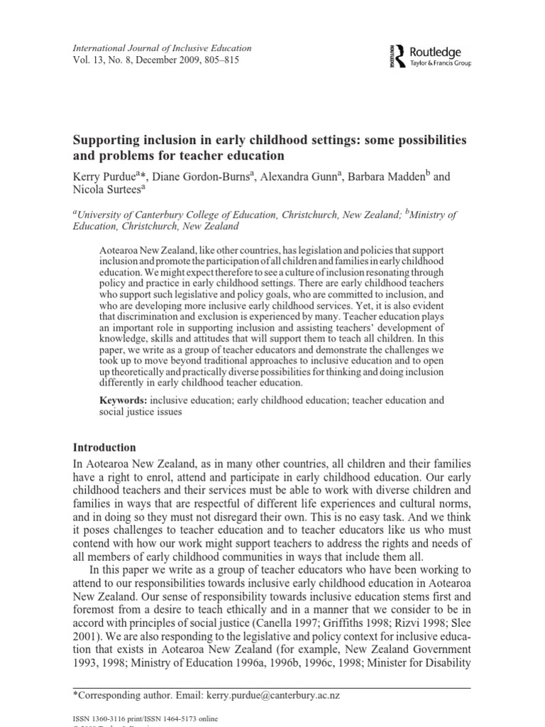 Supporting Inclusion in Early Childhood Settings | PDF | Inclusion (Education) | Social Exclusion