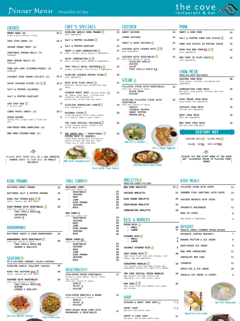 The+Cove+Restaurant+A3+Dinner+Menu+-+6 4 23 | PDF