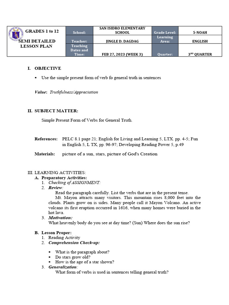 English q3 (w3) Semi Lesson Plan | PDF