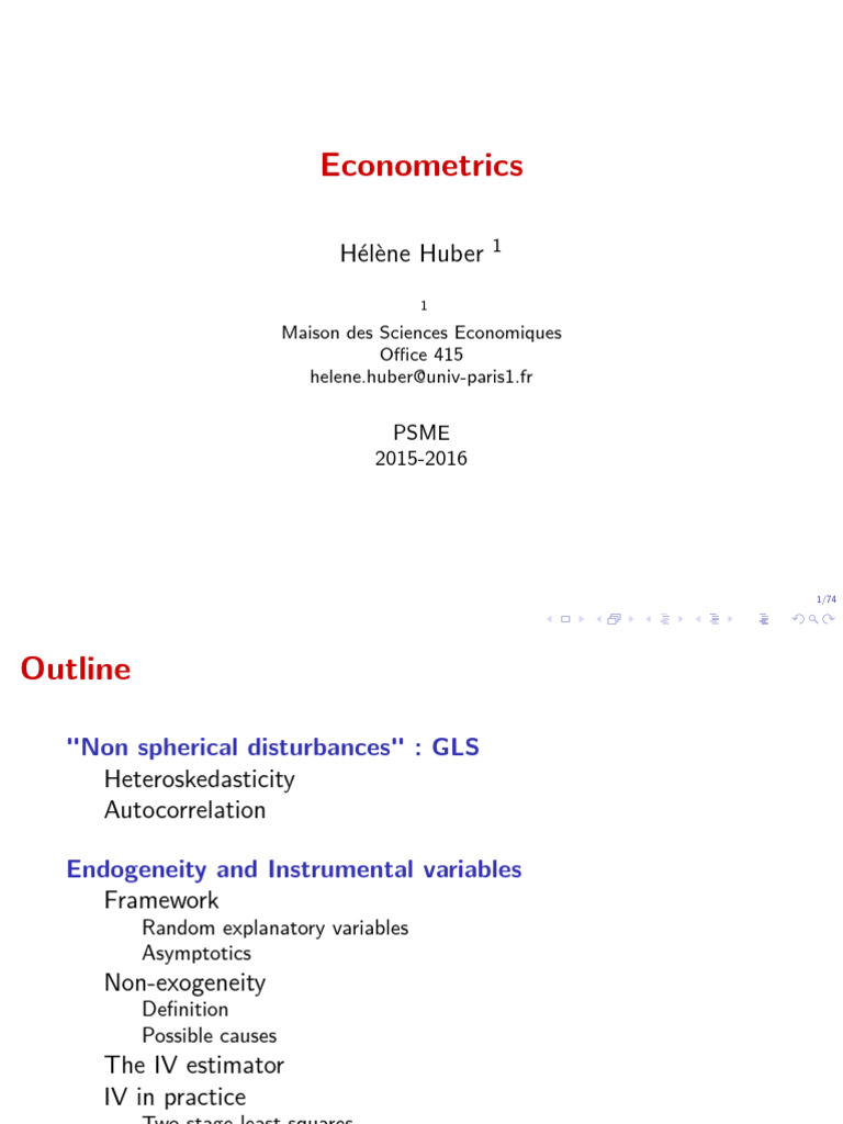 Sorbonne Econometrics Pdf Ordinary Least Squares Errors And Residuals