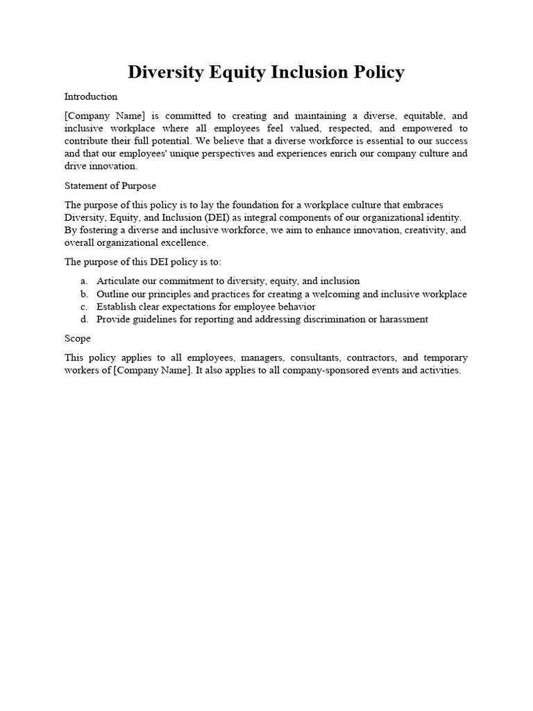 Diversity, Equity, and Inclusion Policy | PDF | Diversity (Business ...