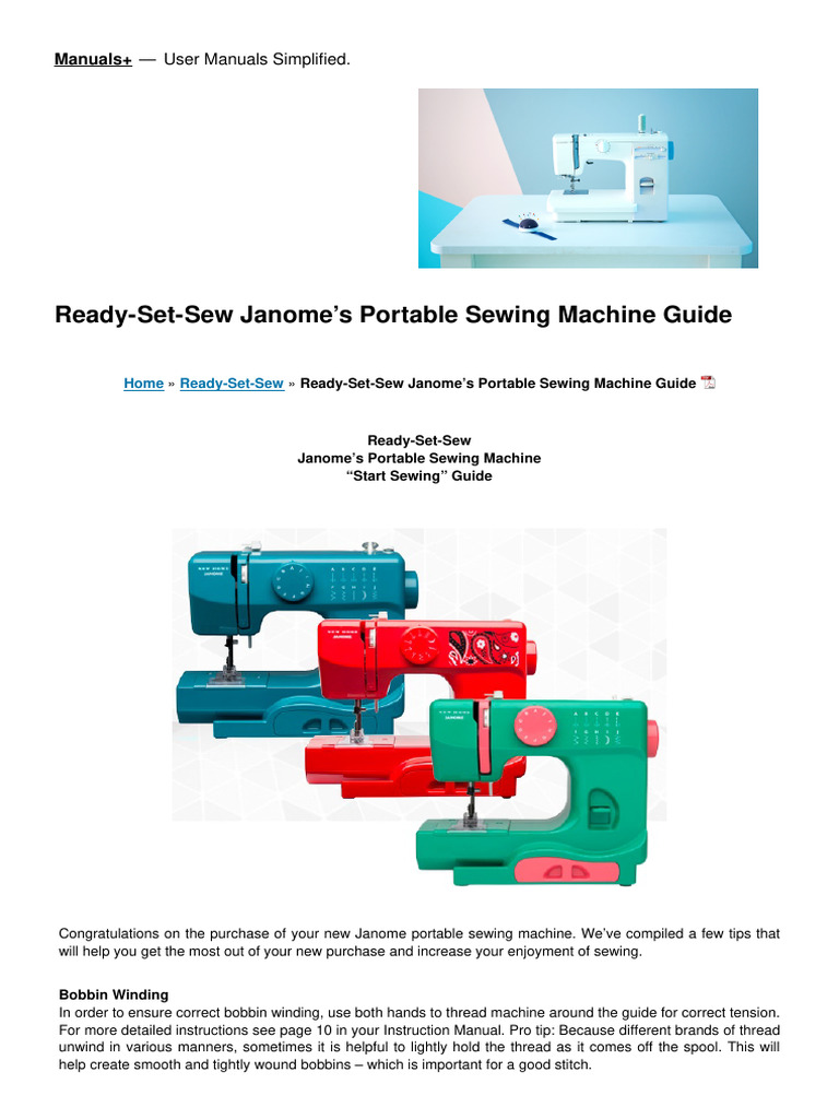 Ready Set Sew Janome S Portable Sewing Machine Guide | PDF | Sewing ...