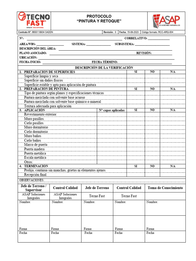 RCC-ARQ-004 - Protocolo Pintura y Retoque - Rev - 0 Km14 | PDF