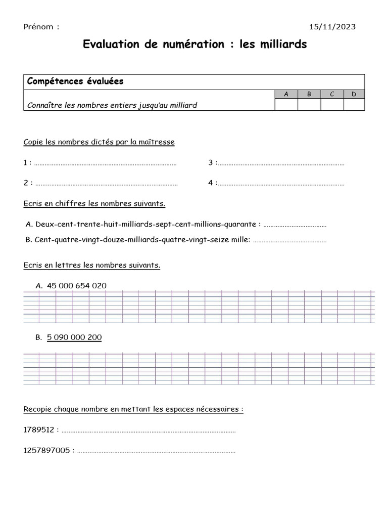Evaluation Numeration CM2 | PDF | Méthodes et références pédagogiques