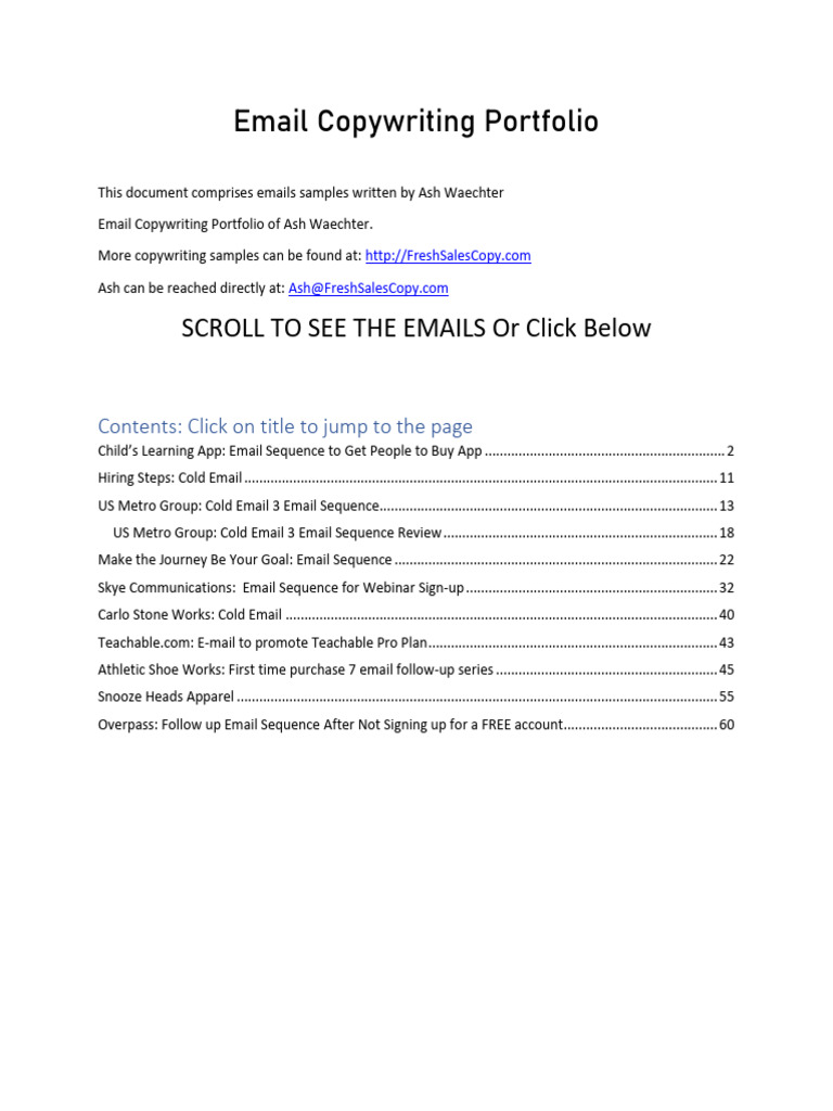 Email Copywriting Porfolio | PDF