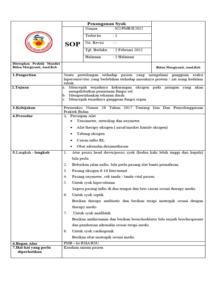 22.SOP Penanganan Syok | PDF