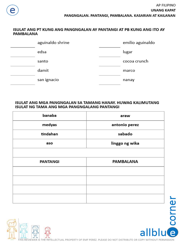 ABC Pagsasanay Sa Pangngalan. PT PB Kasarian Kailanan | PDF