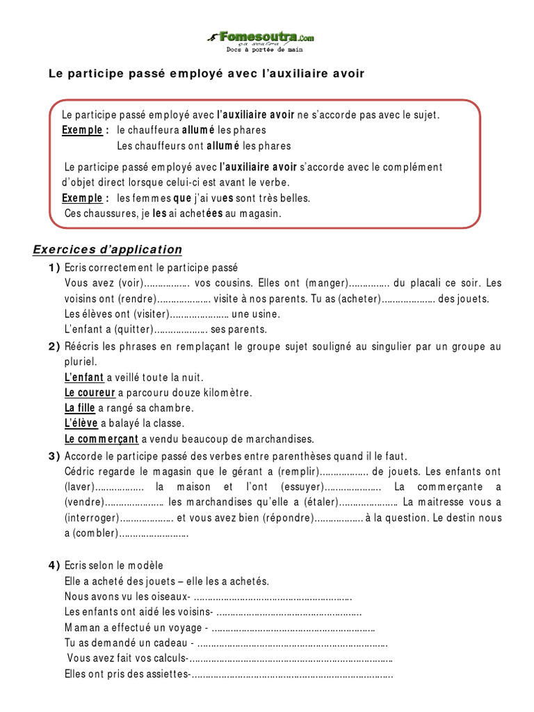 612a65b8d1cc4le Participe Passe Employe Avec L Auxiliaire Avoir | PDF ...