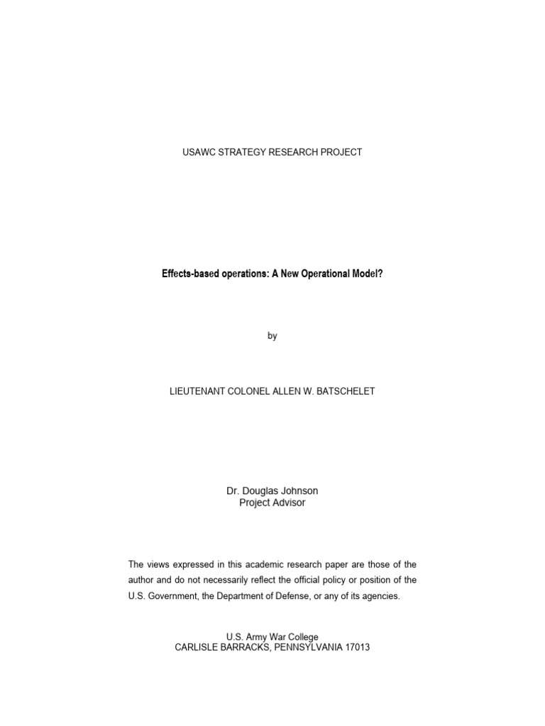 Effects-Based Operations: A New Operational Model?: Dr. Douglas Johnson ...