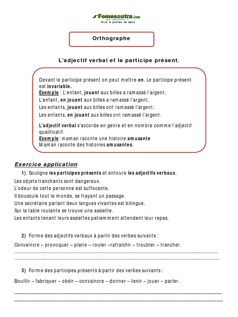 Adjectifs verbaux et participes présents | PDF