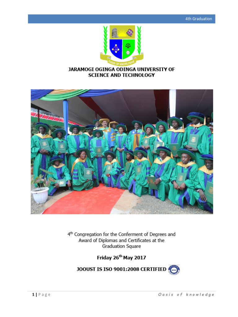 JOOUST 4th Graduation Ceremony 2017 | PDF | Academic Degree | Doctor Of ...