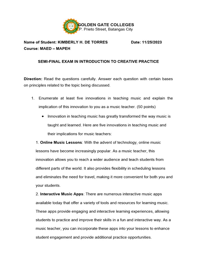 Semi Final Exam in Introduction To Creative Practice | PDF