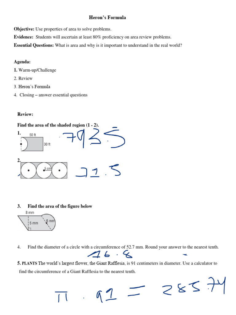 Herons Formula Activity | PDF