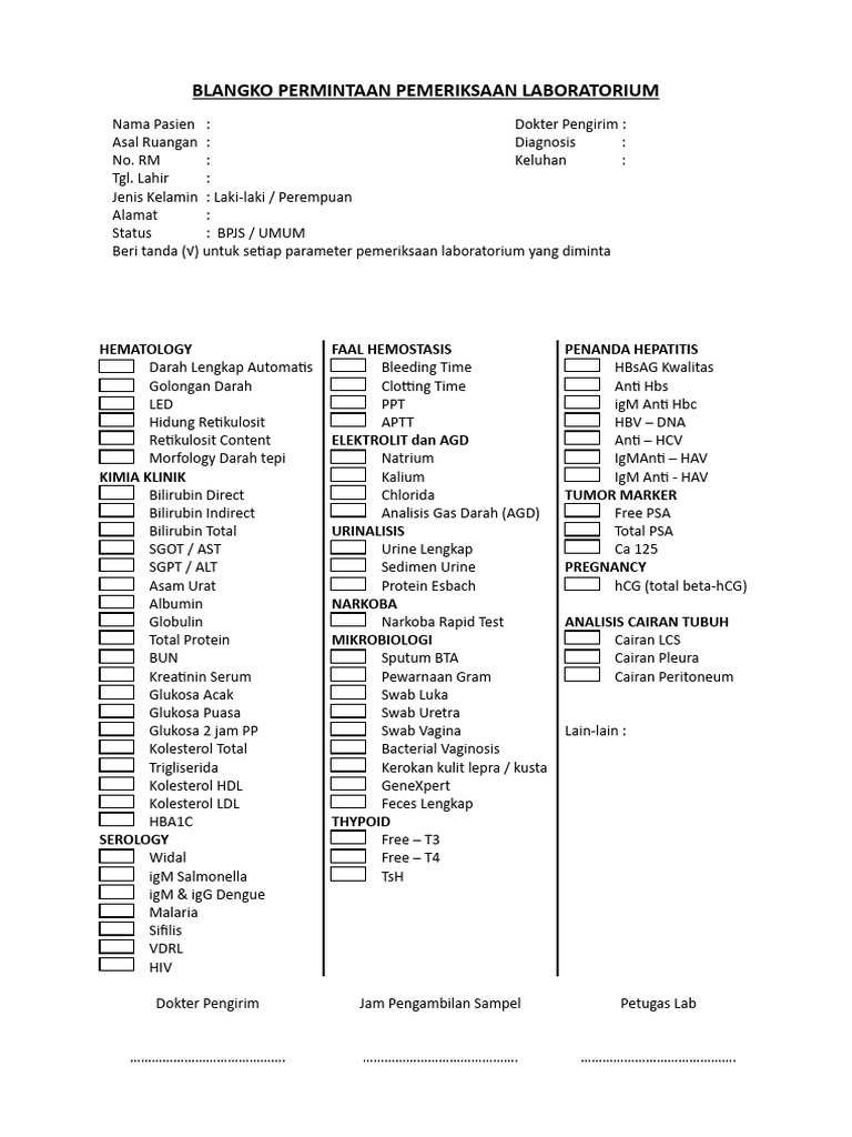 Blangko Permintaan Pemeriksaan Lab | PDF